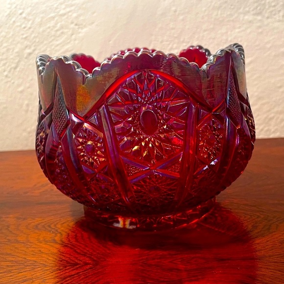 Vintage | Accents | Vintage Indiana Glass 6 Rose Red Carnival Glass ...